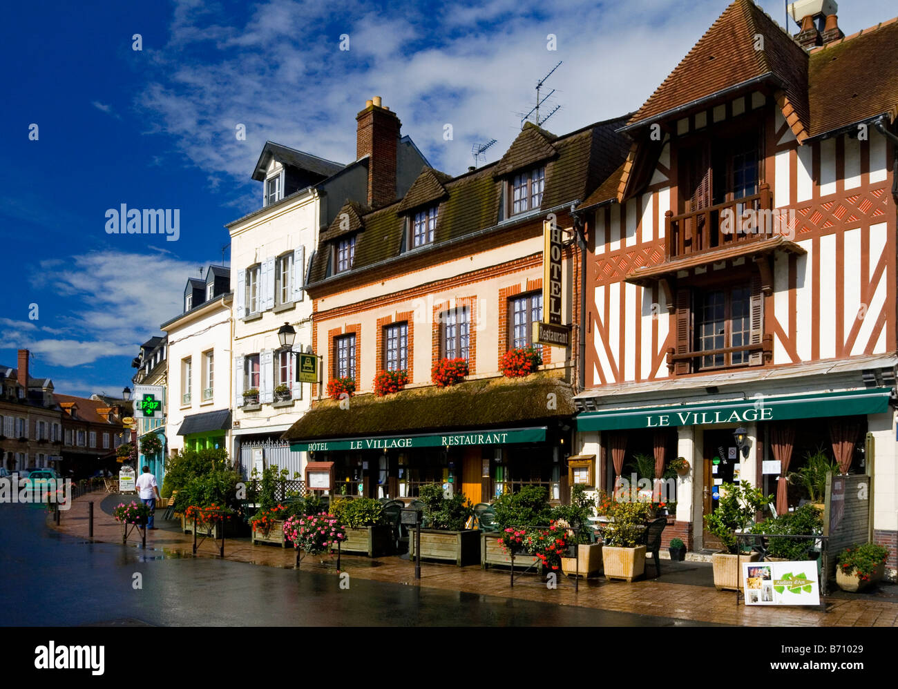 Street scene with hotel and restaurant in Touques Normandy France near ...