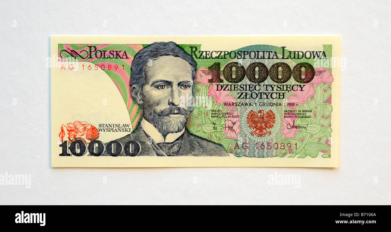 Poland Ten Thousand 10,000 Zloty Bank Note Stock Photo - Alamy