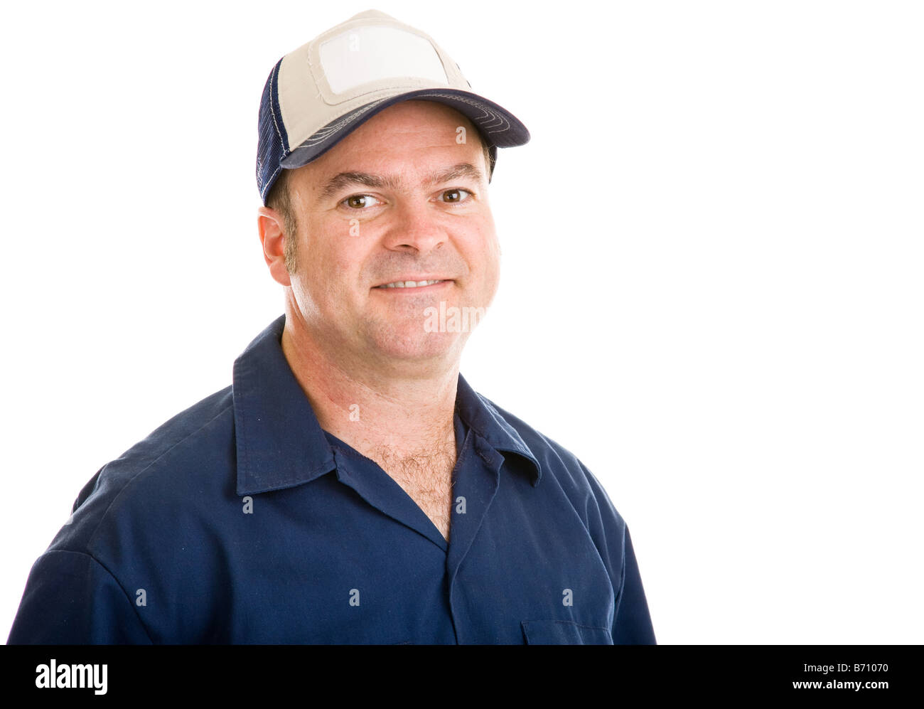 Portrait of an average typical blue collar working man Isolated on ...