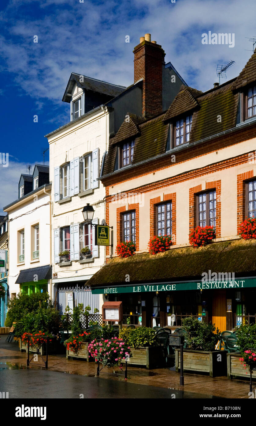 Street scene with hotel and restaurant in Touques Normandy France near ...
