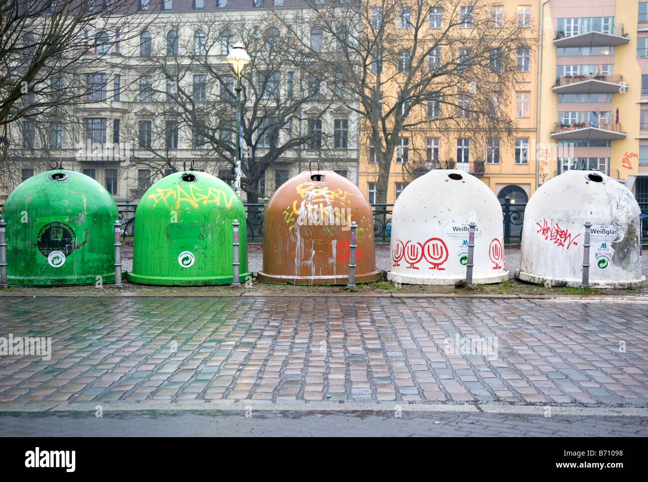 a row of recycling bins Stock Photo - Alamy