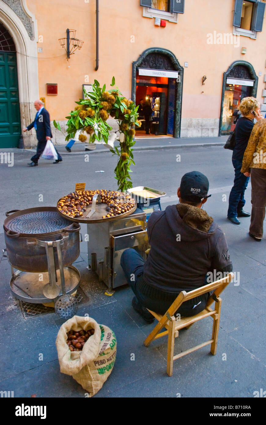 Chestnut seller in Centro Storico the old quarter of Rome Italy Europe ...