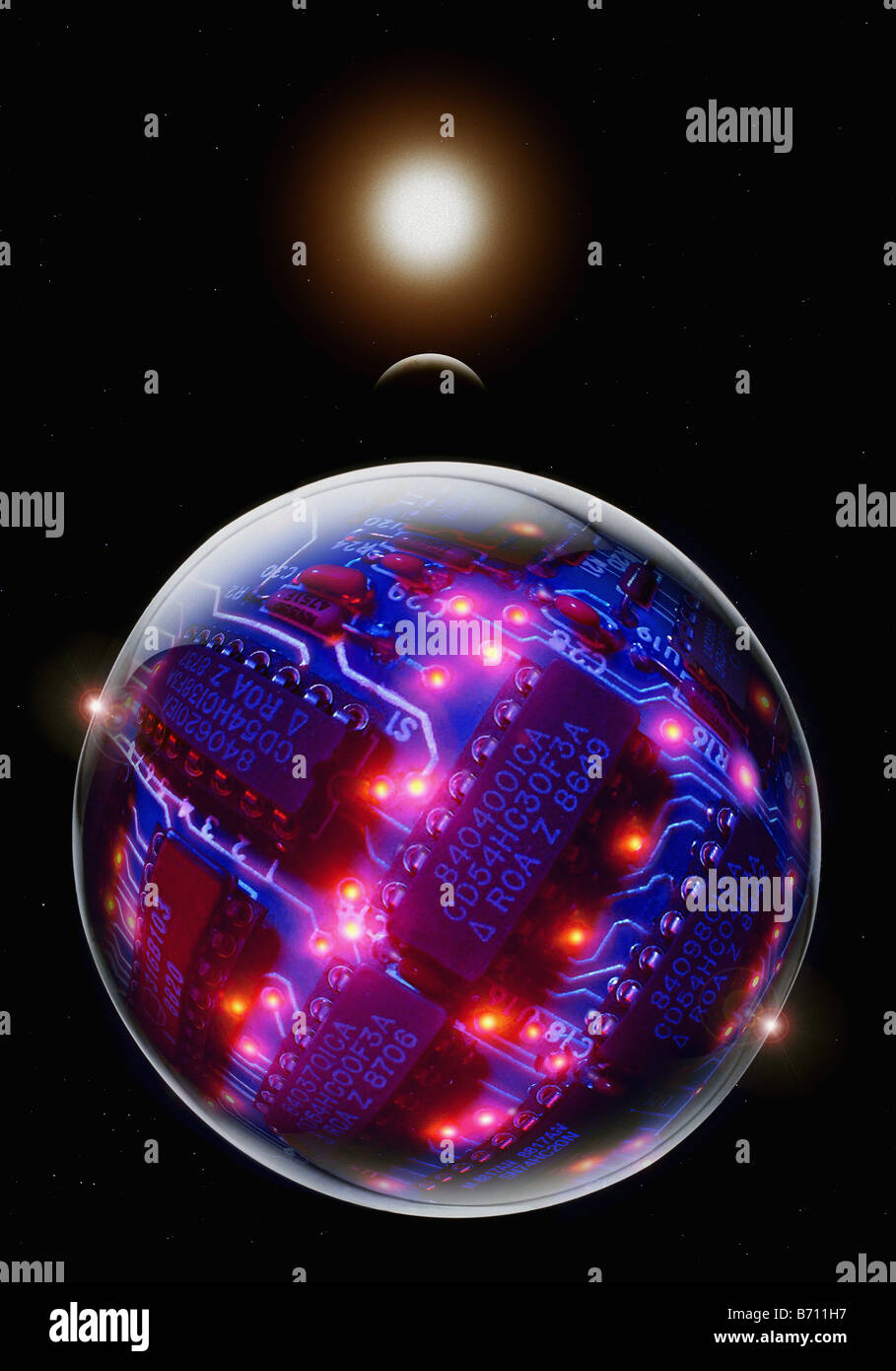 electric ball in space with planet and sun Stock Photo - Alamy