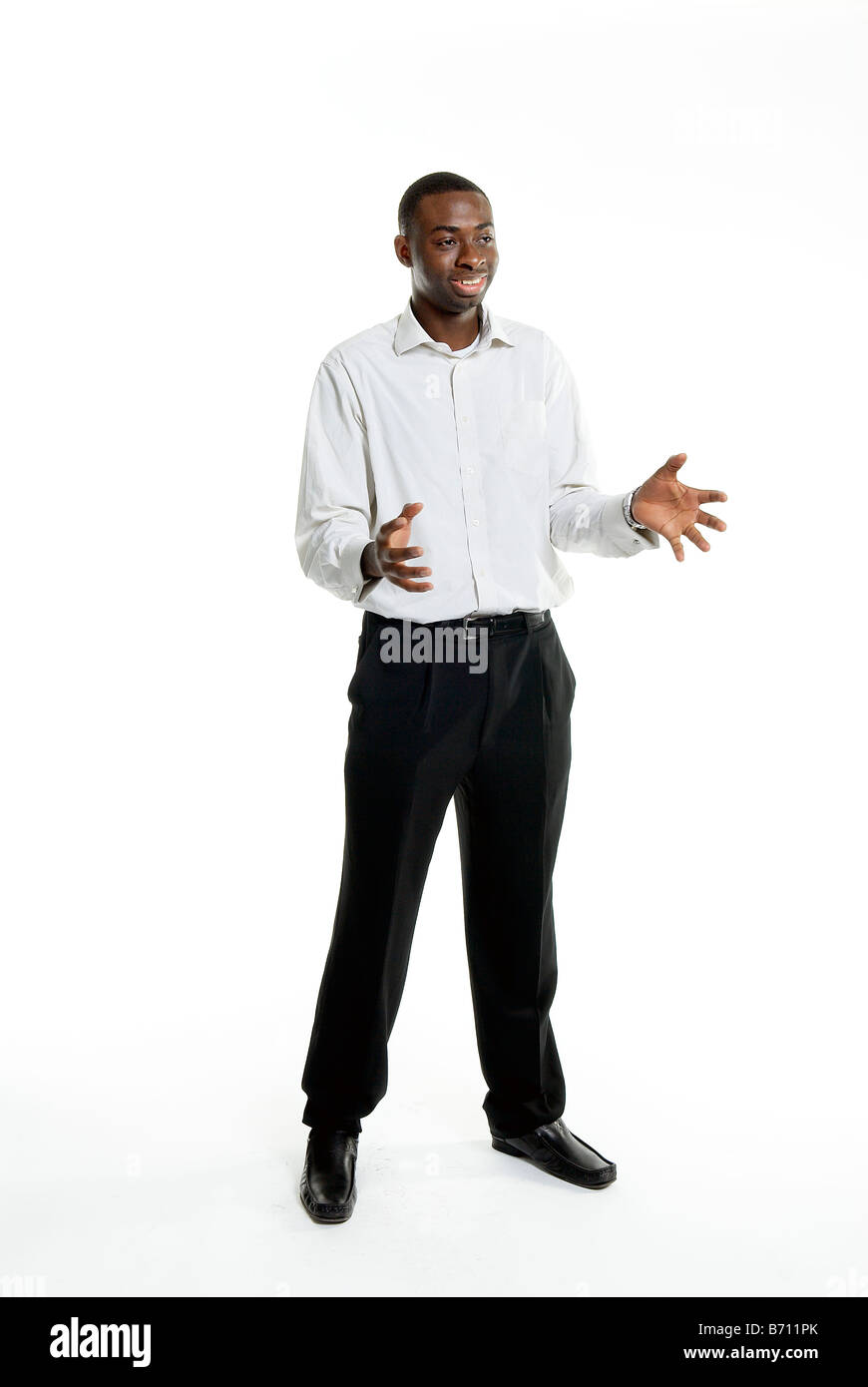 A man stands in a white studio with his arms out Stock Photo - Alamy