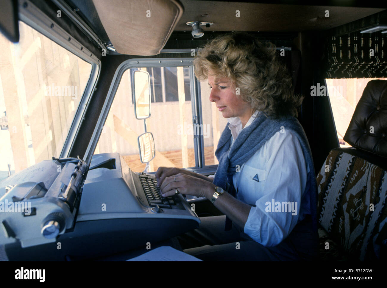 ABC television Correspondent Robin Groth inside her van during the ...