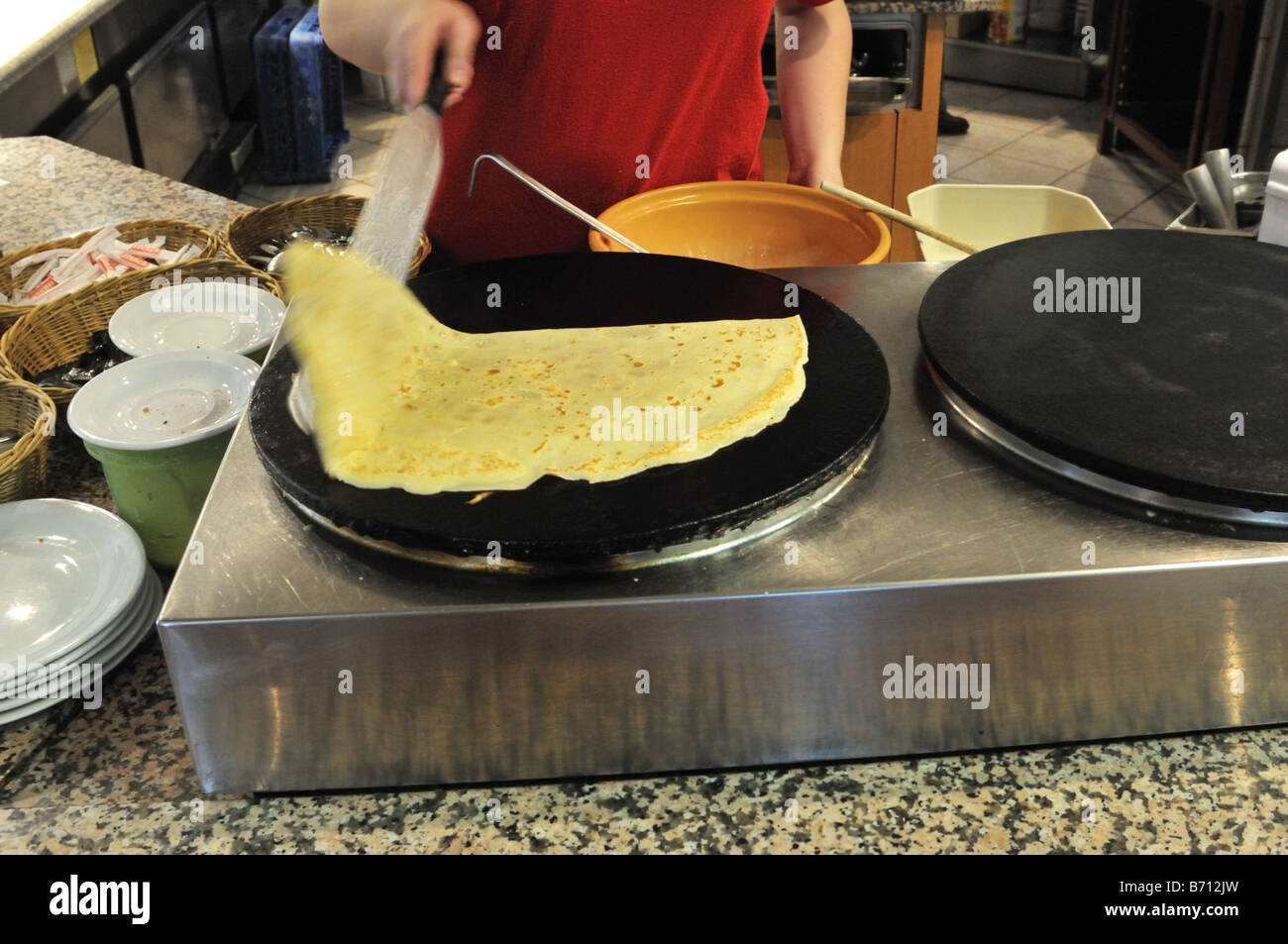 French crepe making sequence 7 of 9 Stock Photo - Alamy