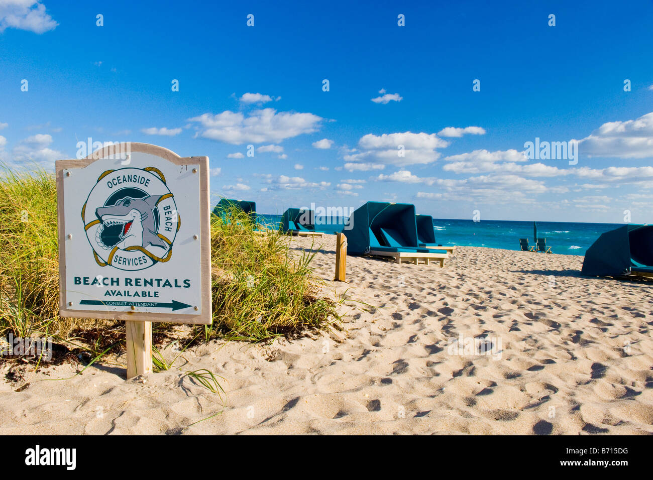 Palm Beach Shores , Oceanside Beach Services sign , seascape on sunny ...