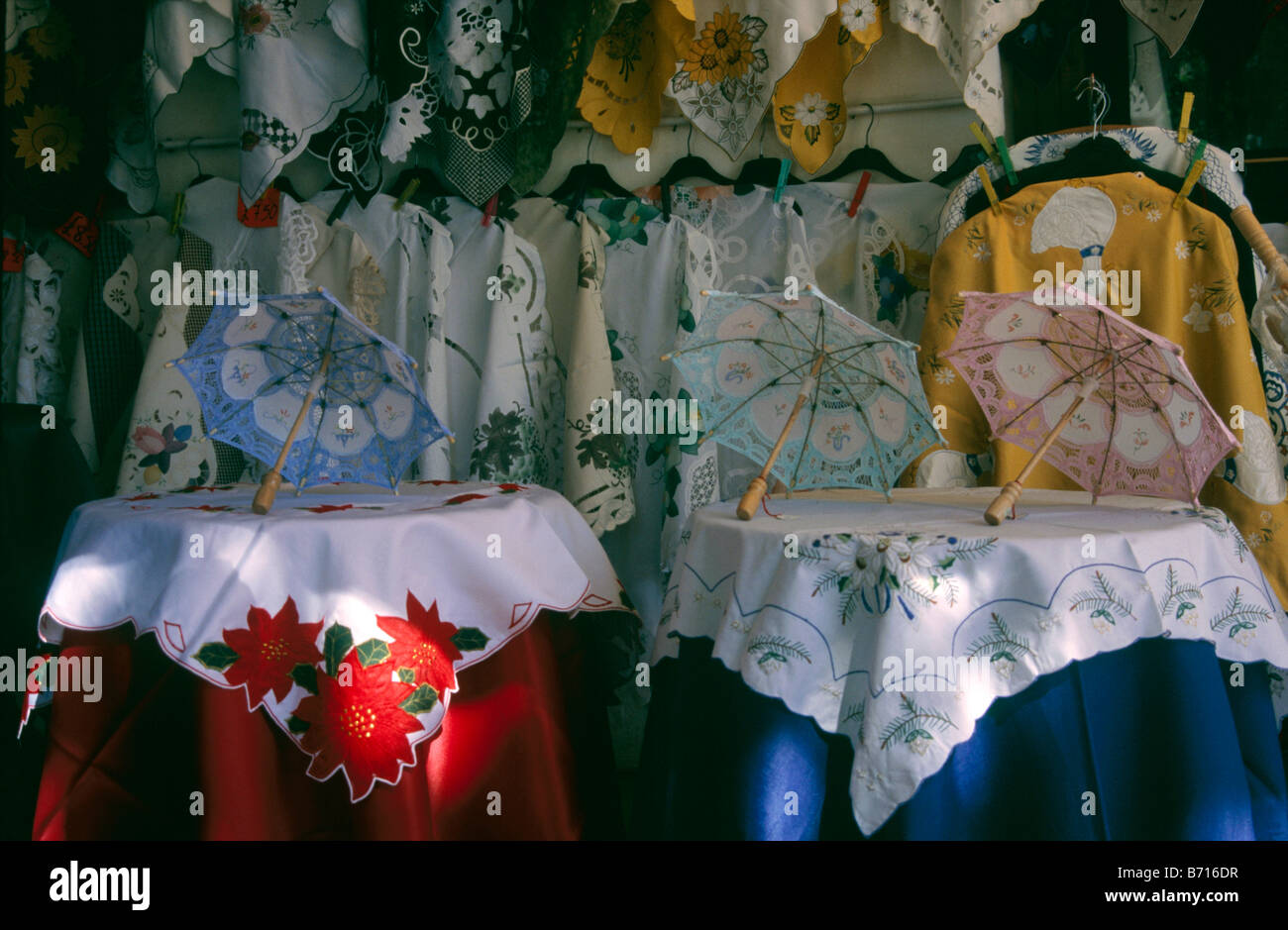 Display of lacework embroidery LOCAL CRAFTS CYPRUS Stock Photo - Alamy