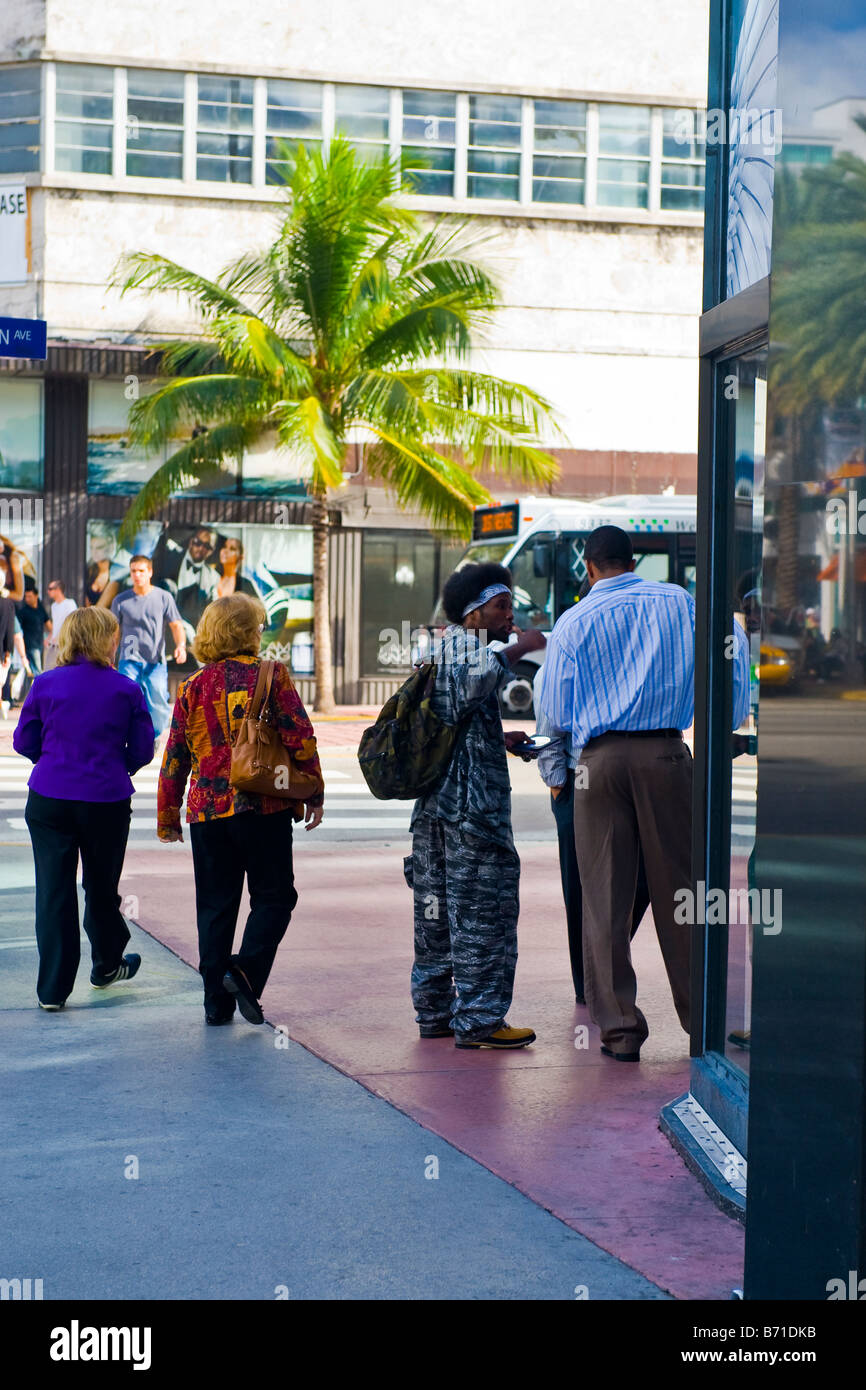 Florida Miami street scene , corner Collins & Washington Avenue ...