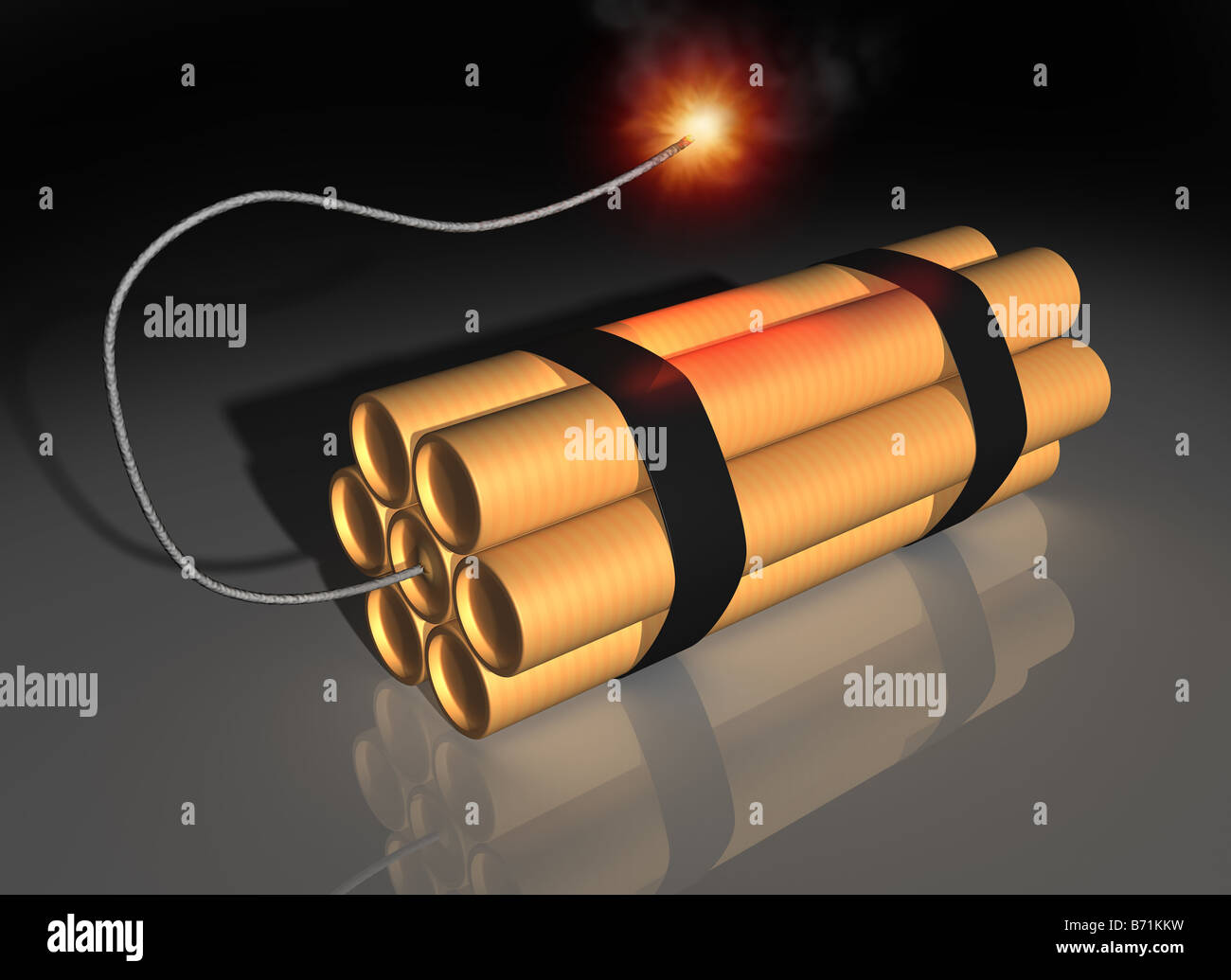 Illustration of seven sticks of dynamite strapped together with a lit ...