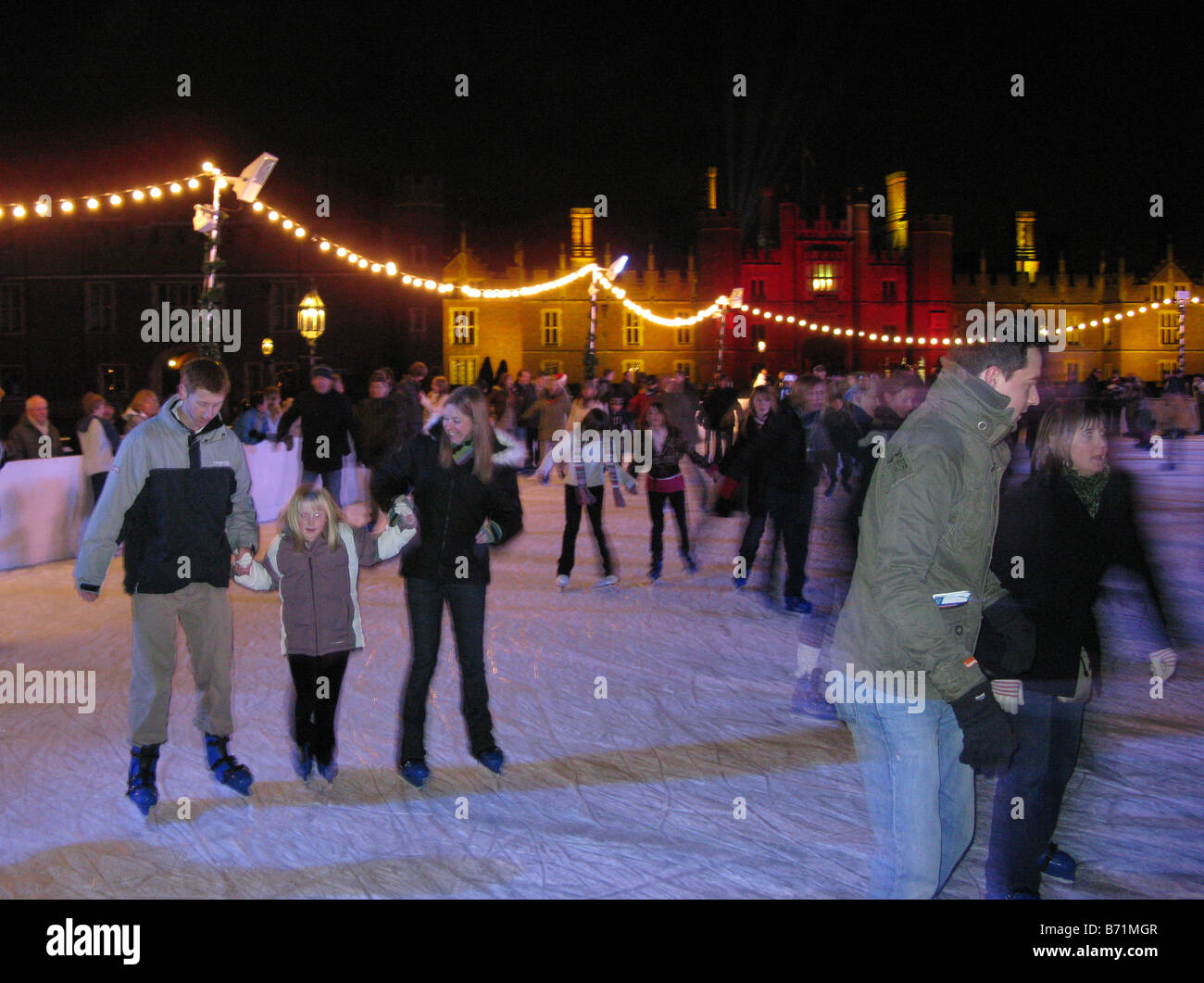 Evening ice skating at temporary ice rink over Christmas time, Hampton ...