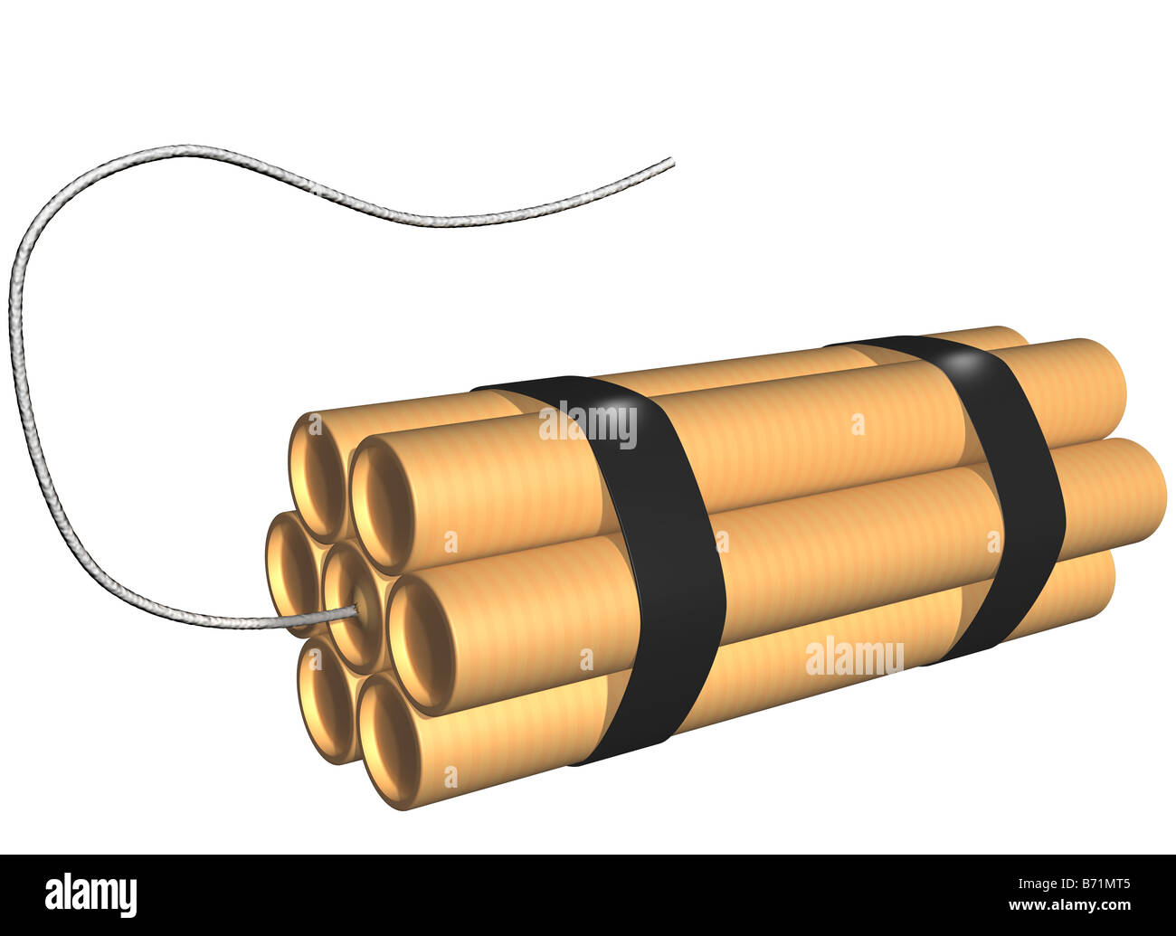 Isolated illustration of seven sticks of dynamite strapped together ...