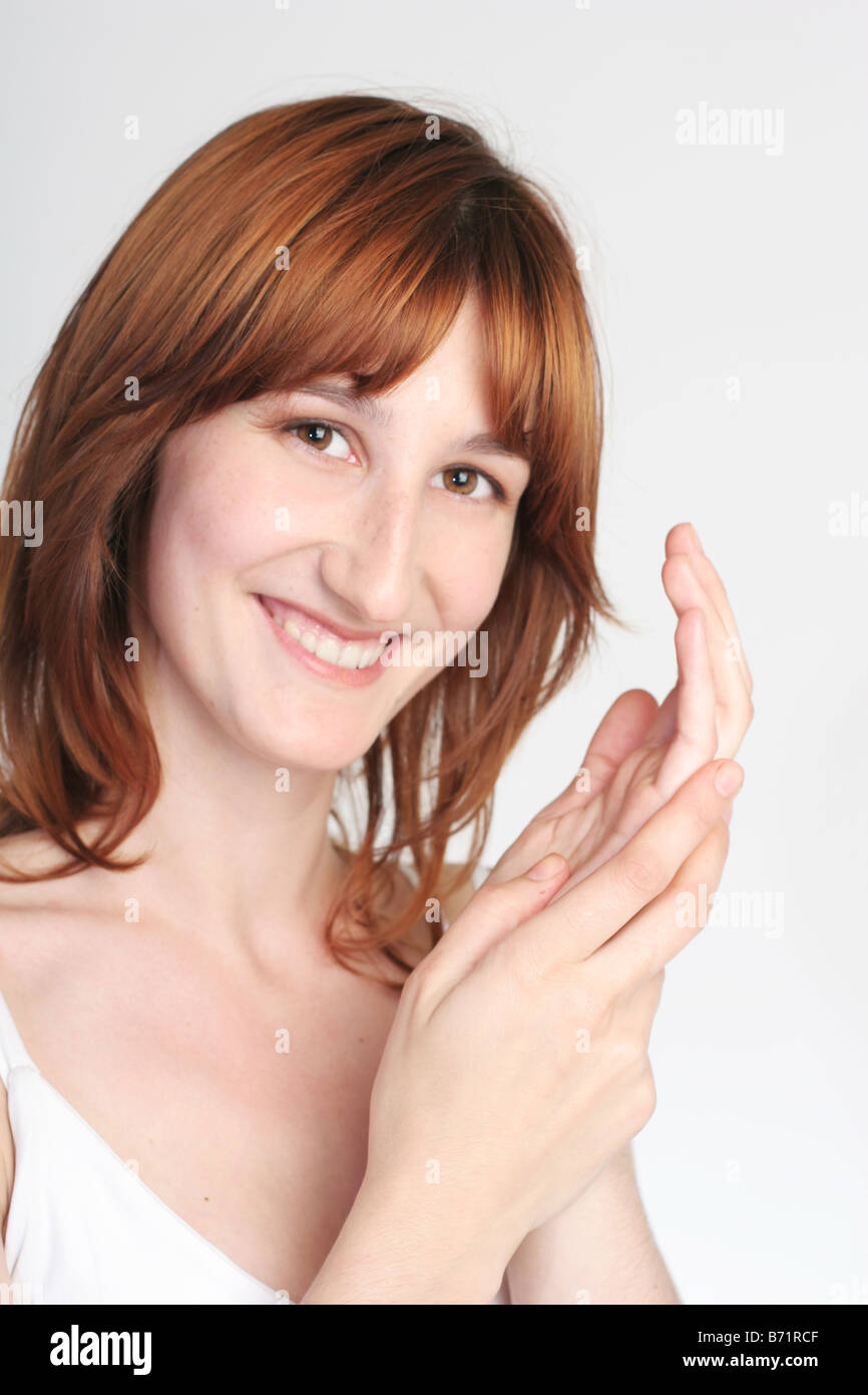 pretty girl with hands Stock Photo - Alamy