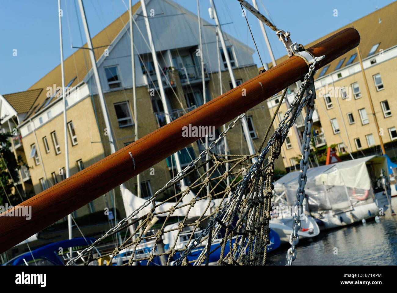 Forward mast of the boat moors at Christianshavns Channel Copenhagen ...