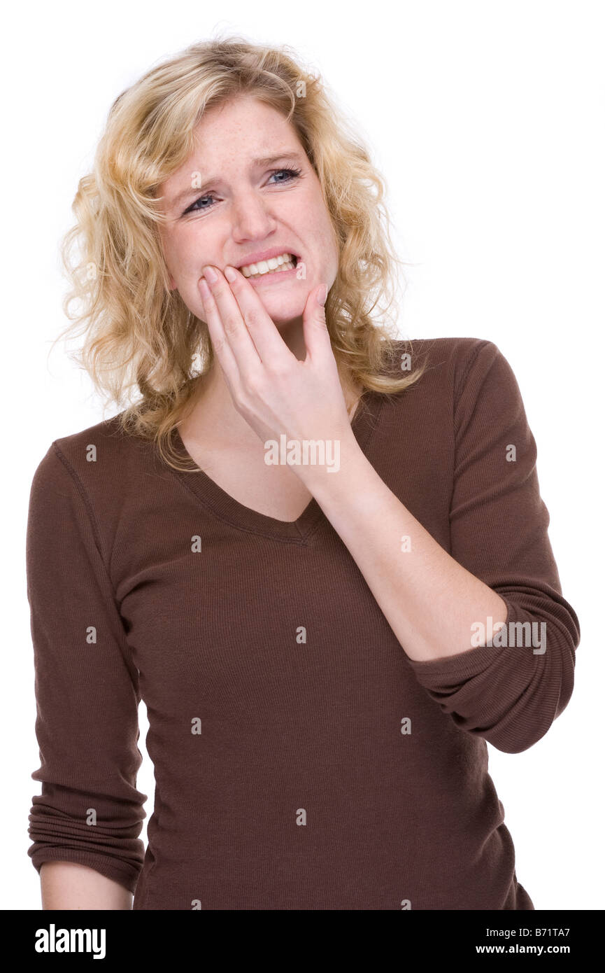 Full isolated portrait of a caucasian woman with toothache Stock Photo ...