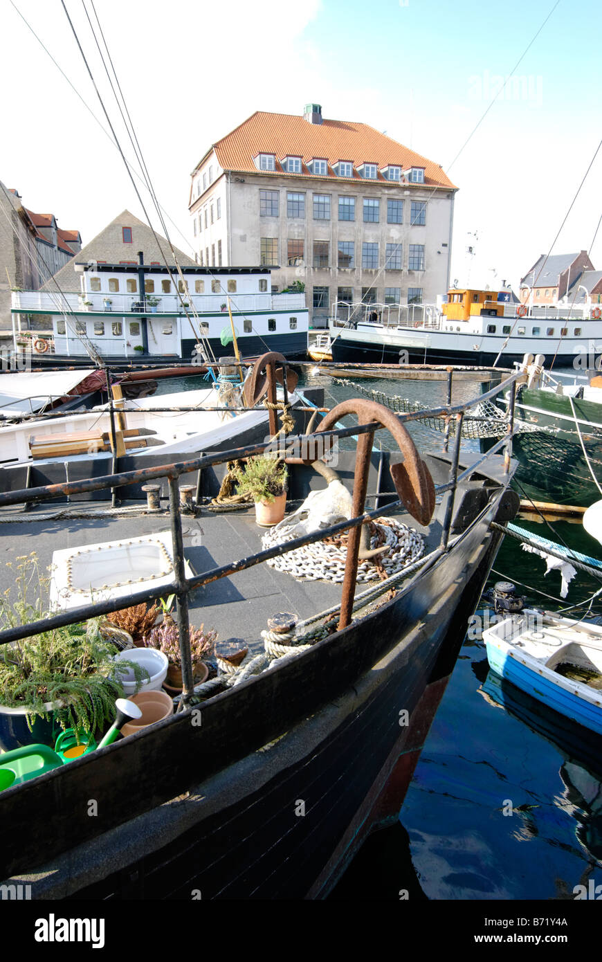 Boats moors at Christianshavns Channel Copenhagen Denmark Stock Photo ...