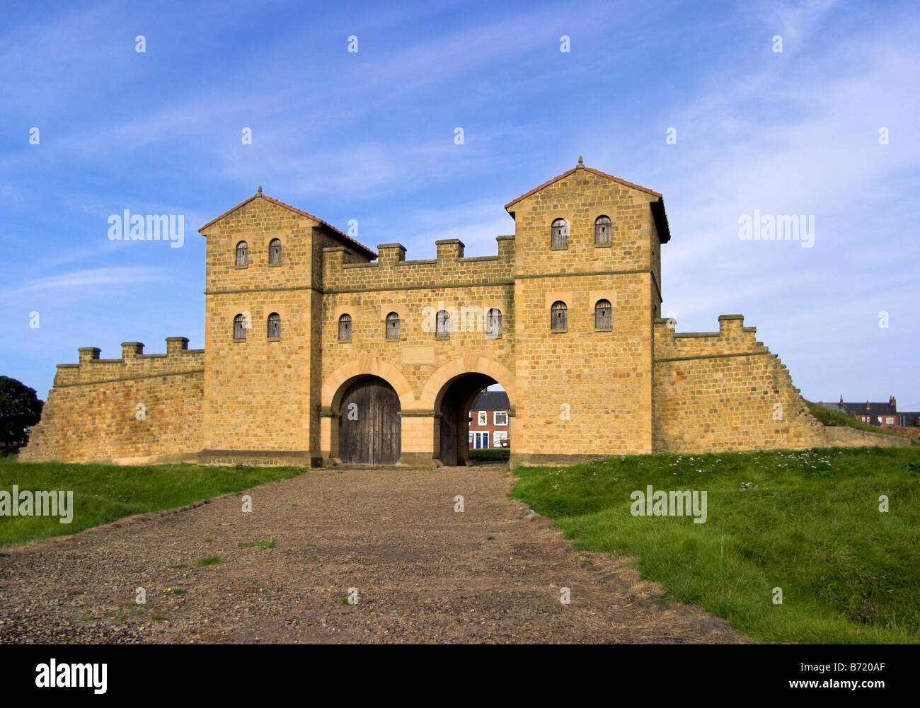 The reconstructed gatehouse at Arbeia Roman Fort. South Shields, South ...