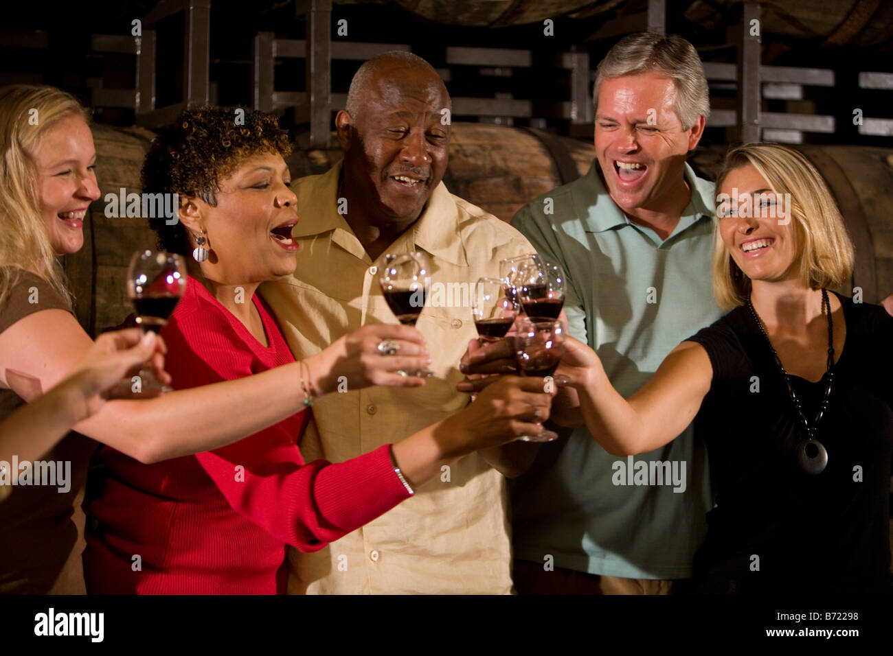 Group of friends toasting red wine Stock Photo - Alamy