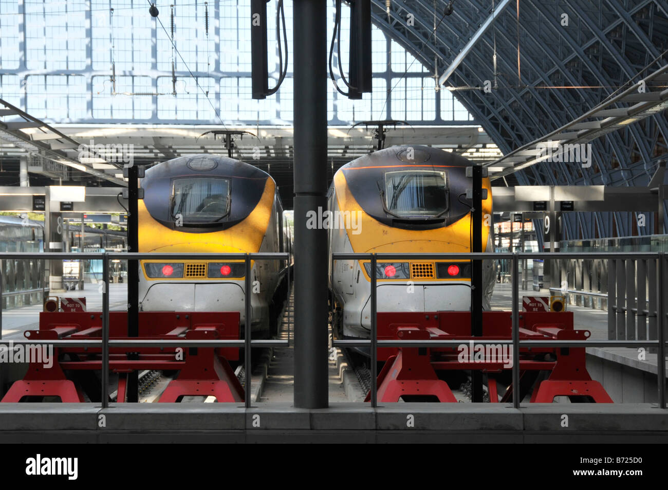 Eurostar terminal train station two Eurostar trains and end of the line ...