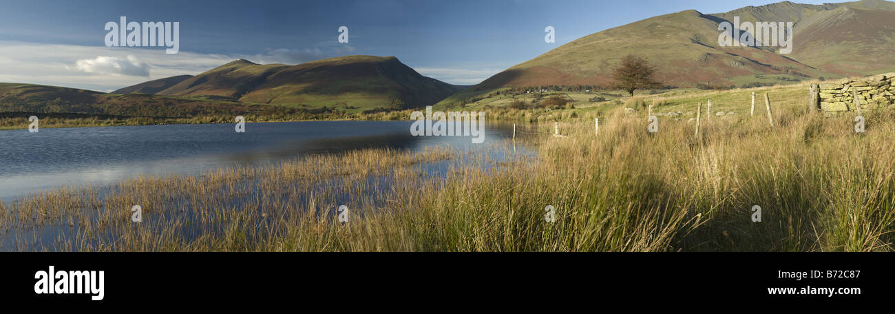 Tewet Tarn in the evening light looking towards Skiddaw and Blencathra ...