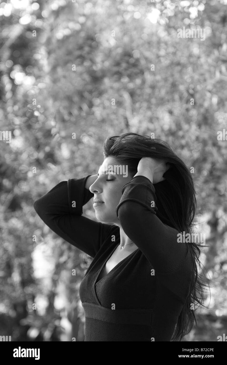 Hair, happy, woman Black and White Stock Photos & Images - Alamy