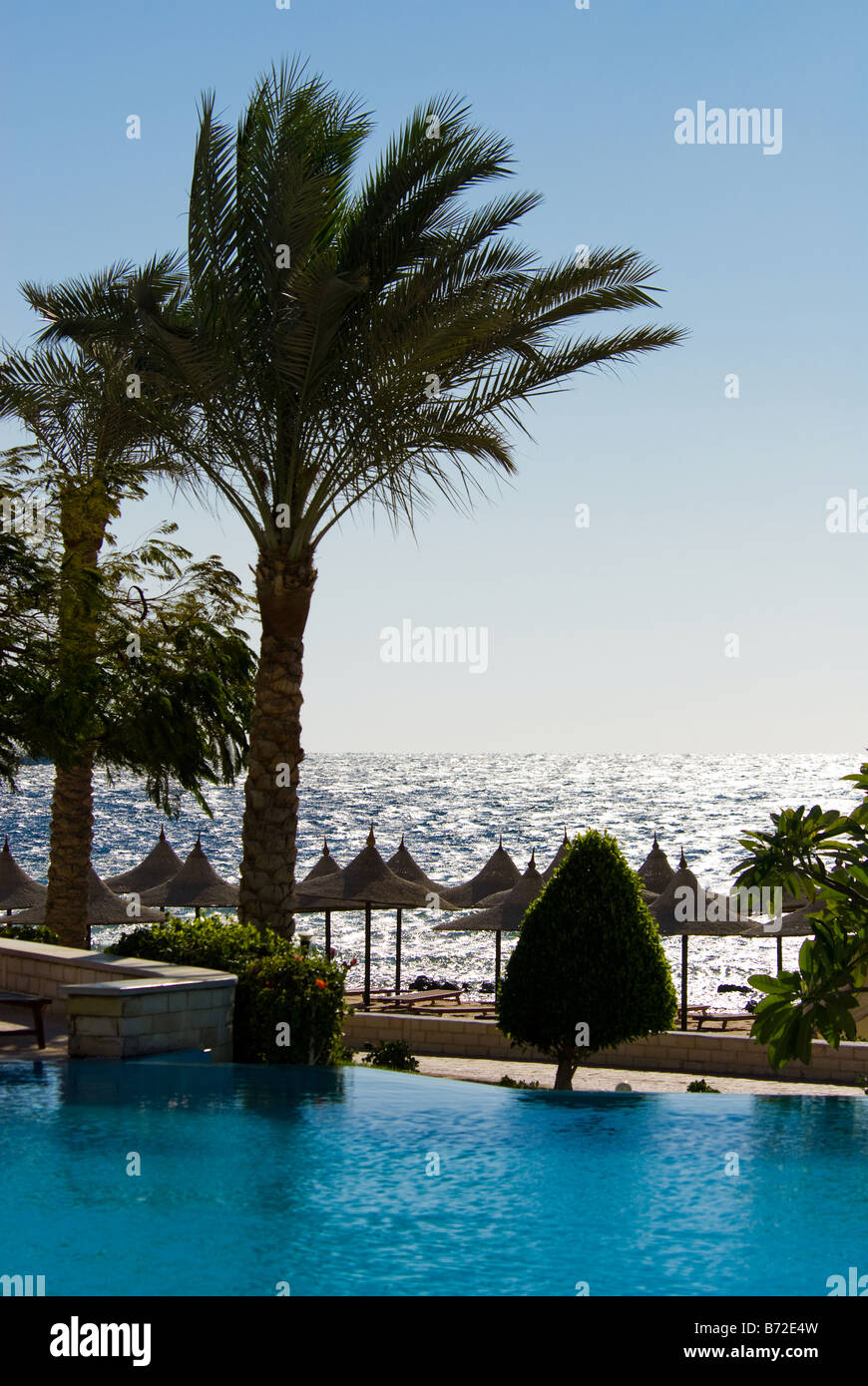 beautiful swimming pool and ocean in background Stock Photo - Alamy