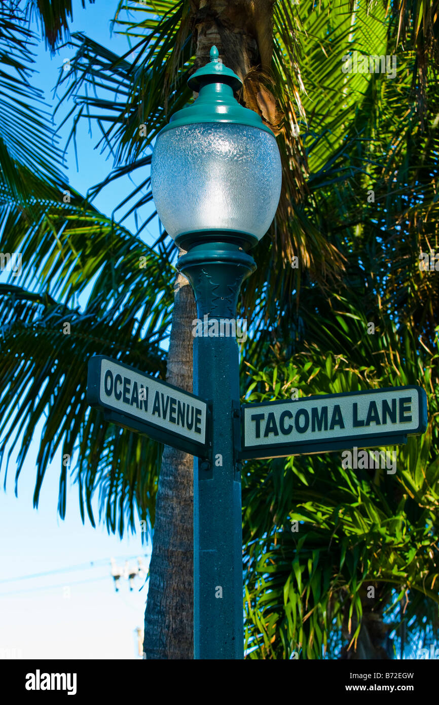 Palm Beach Shores street signs on lamp showing junction of Ocean Avenue ...