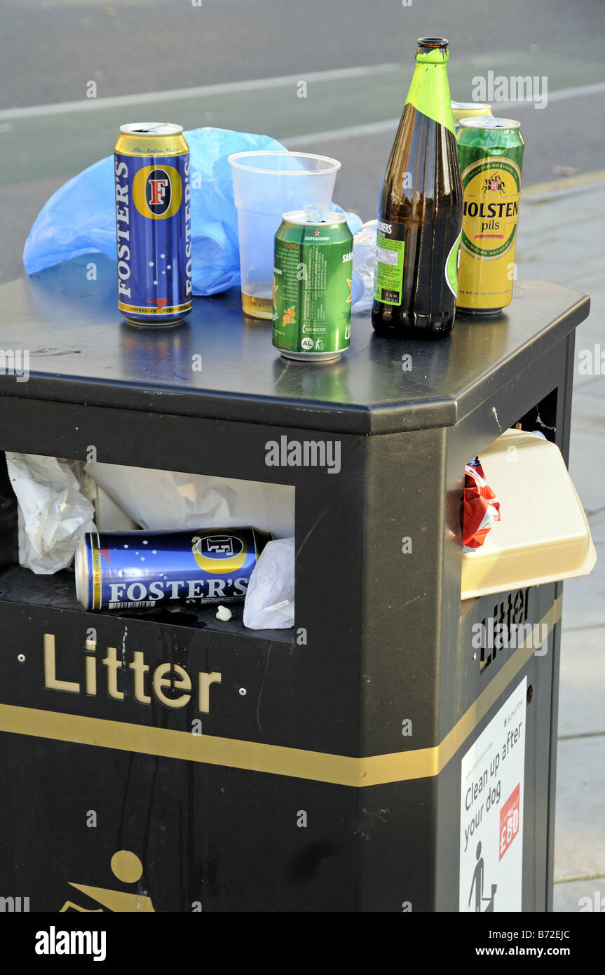 Litter bin overflowing with recyclable items outside Arsenal's football ...