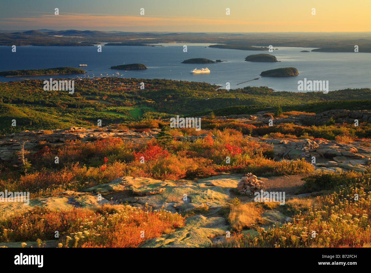 Bar Harbor at Sunrise, Cadillac Mountain, Cadillac Mountain Trail ...