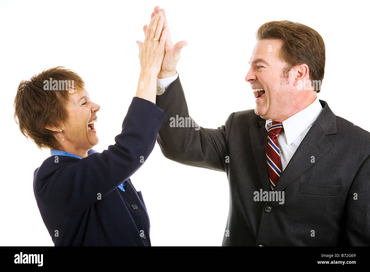Enthusiastic business partners giving each other a high five Isolated ...