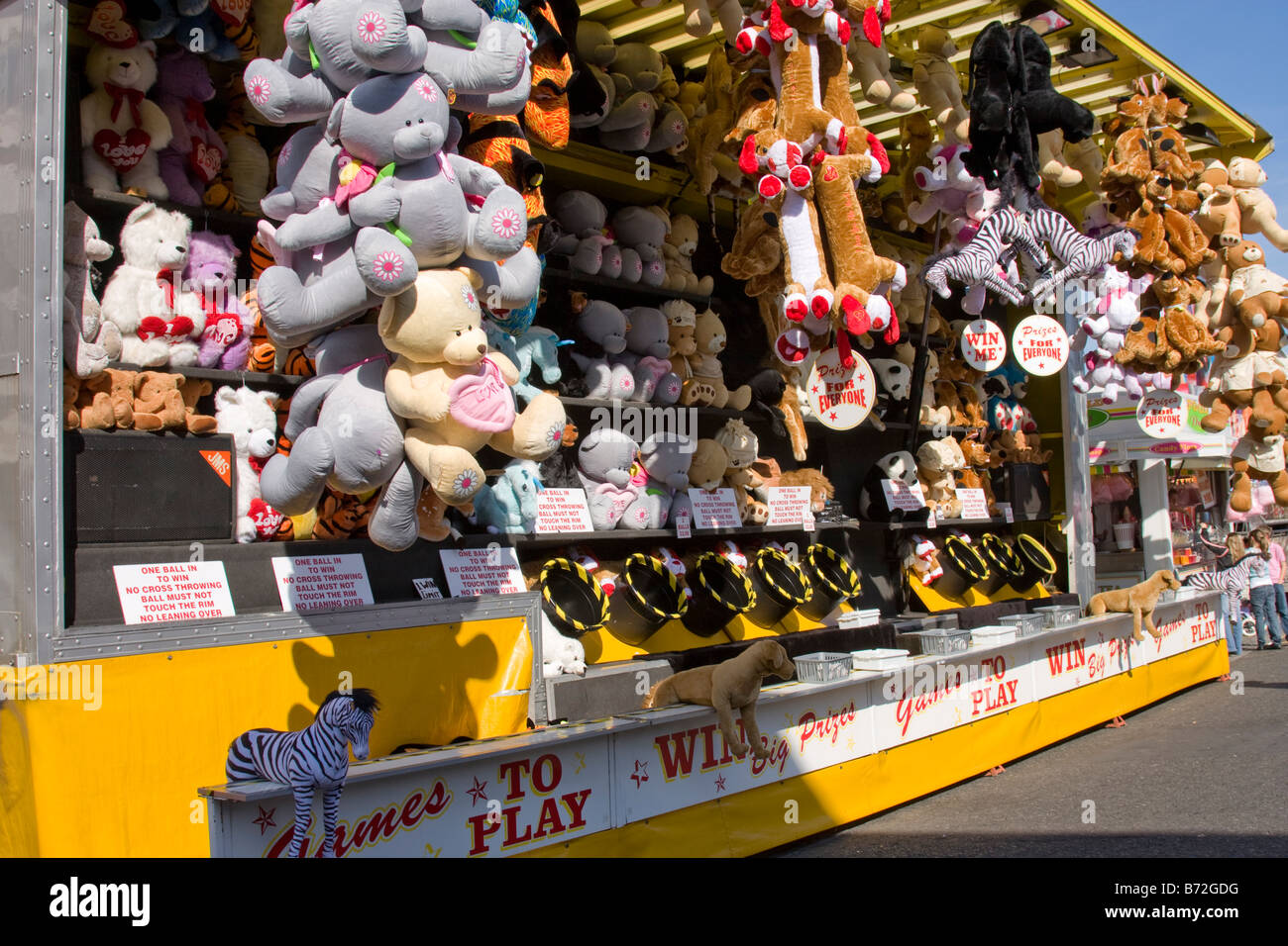 Toy animals (fluffy toys, stuffed) on display at a travelling ...