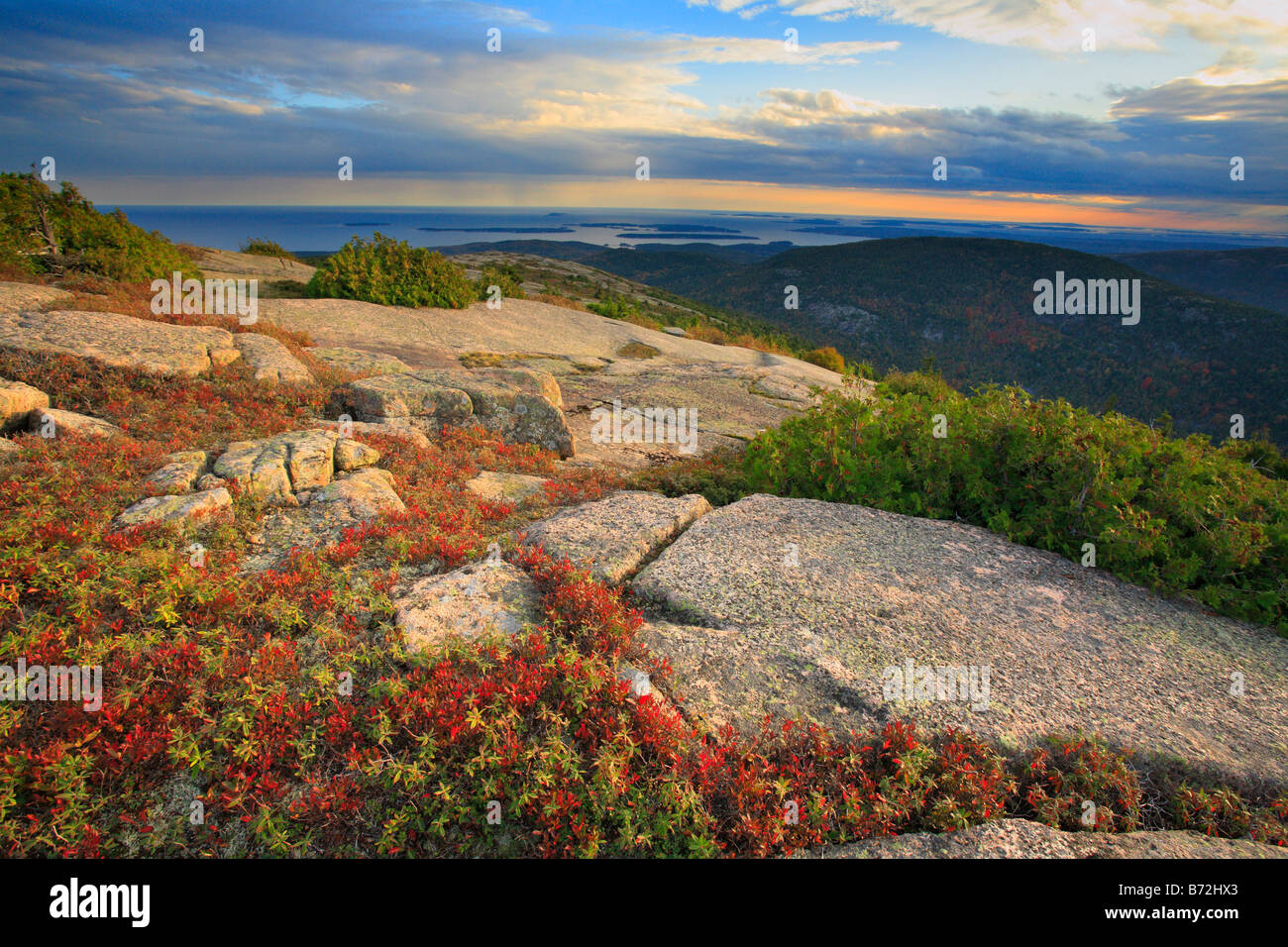 Sunset, Cadillac Mountain, Acadia National Park, Maine, USA Stock Photo ...