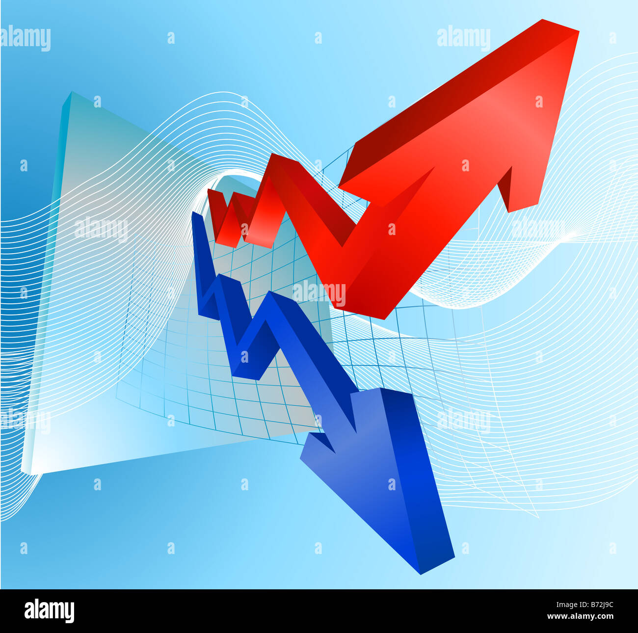 Illustration of profit and loss graph with red and blue arrows Stock ...
