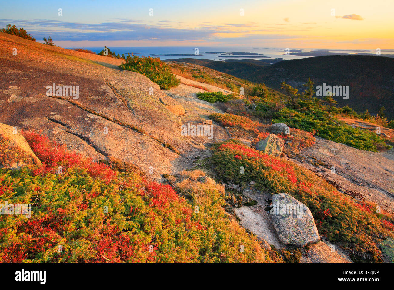 Sunset, Cadillac Mountain, Acadia National Park, Maine, USA Stock Photo ...