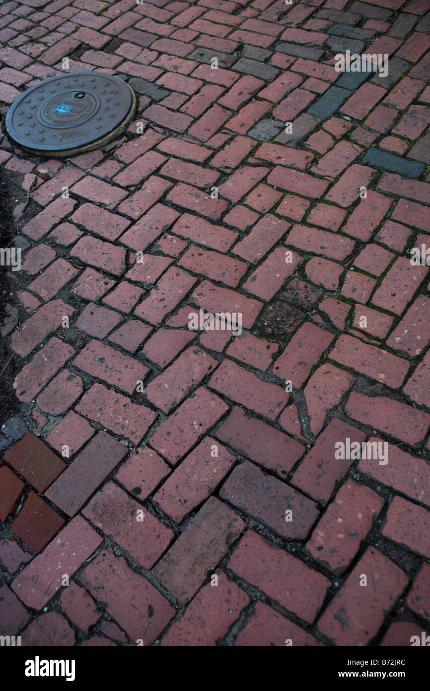 Brick walkway and manhole Stock Photo - Alamy