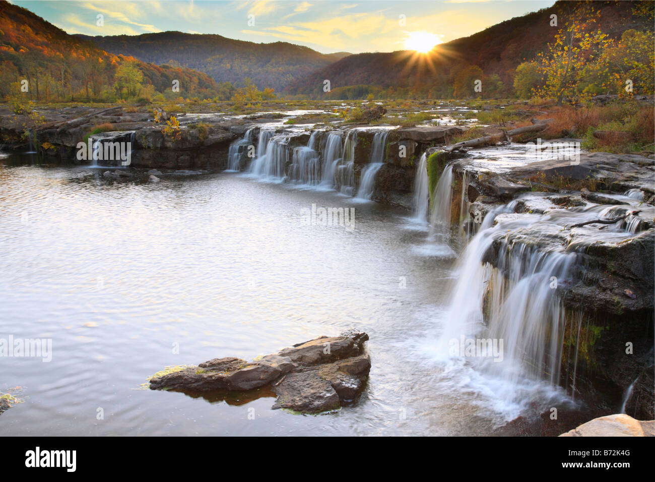 Sunset at Sandstone Falls, New River Gorge National River, West ...
