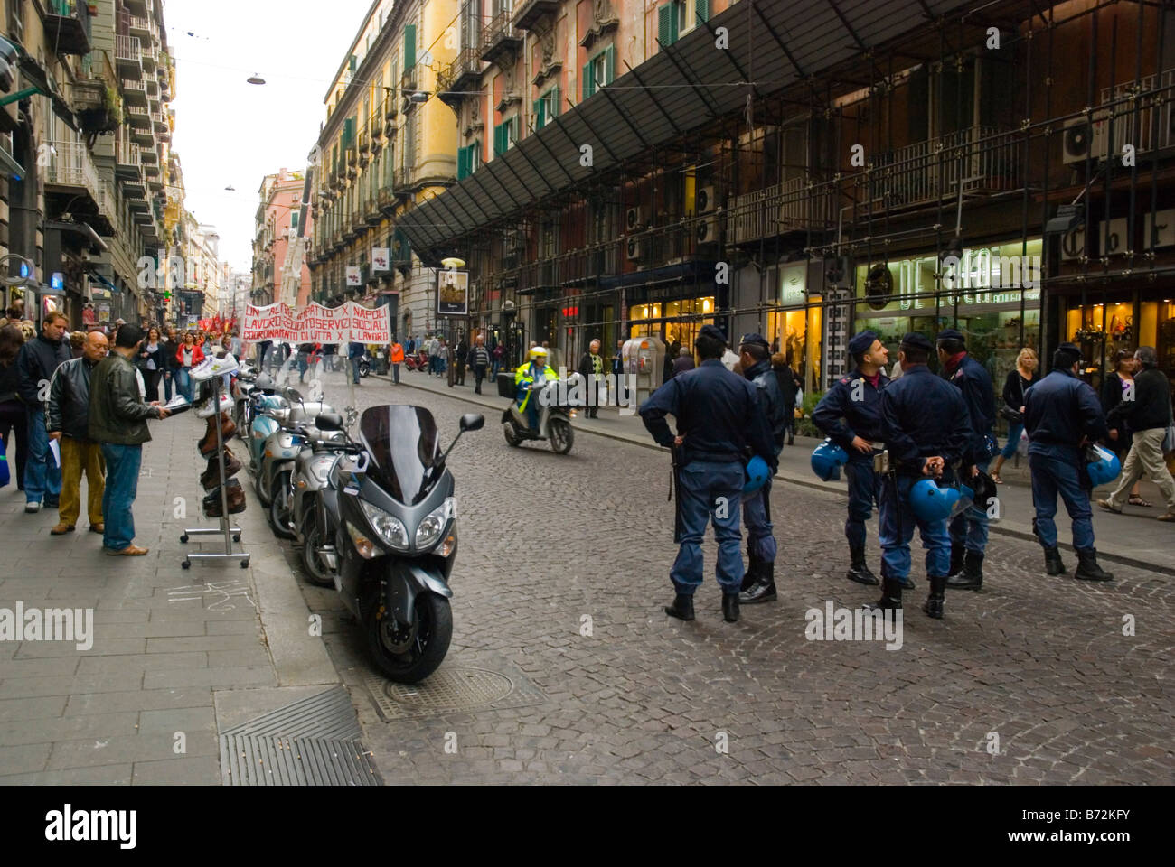 Police along Via Toledo during a demonstration in Naples Italy Europe ...