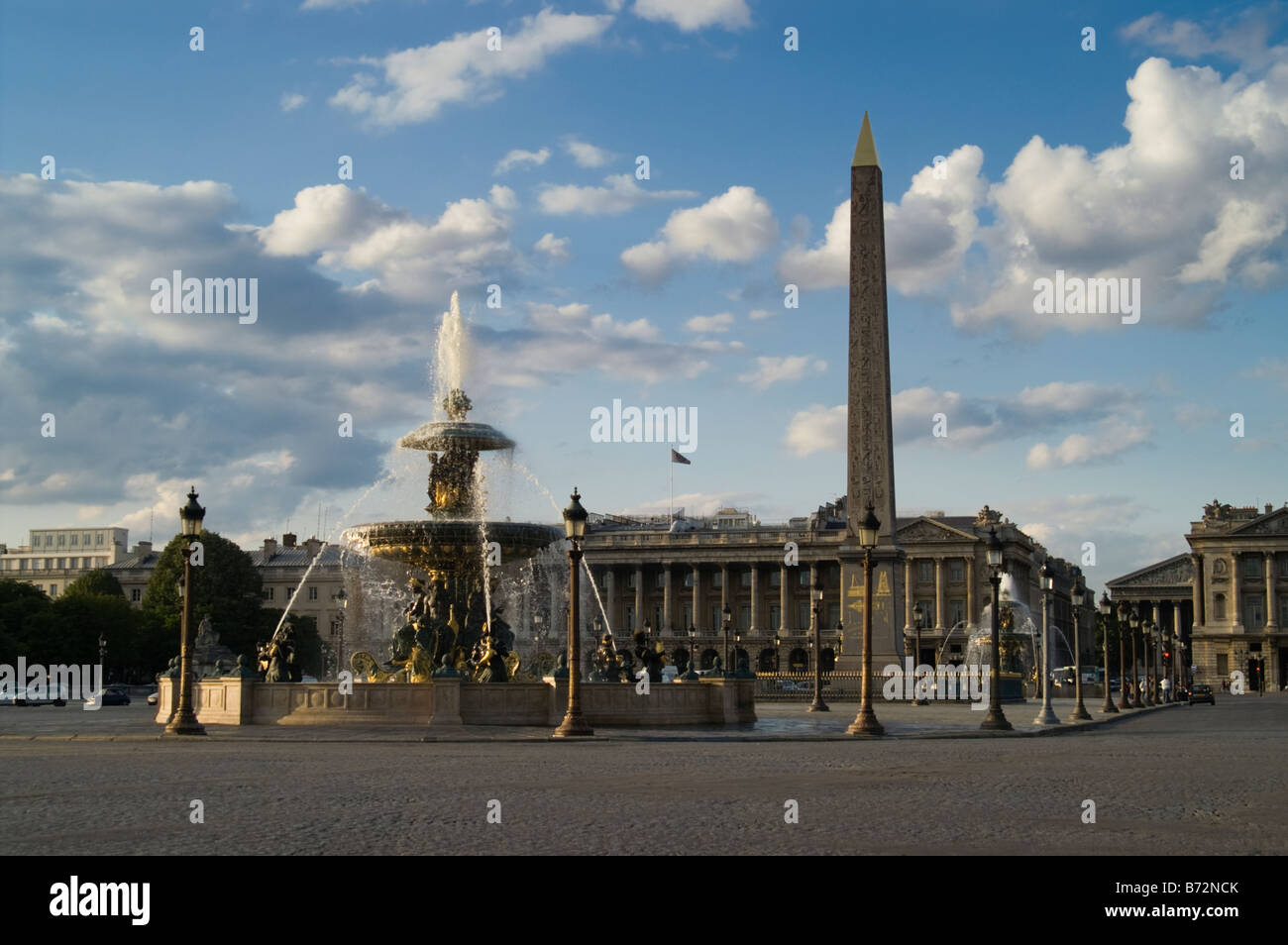 Place de la Concorde with obelysk and fountain at sunset Paris France ...