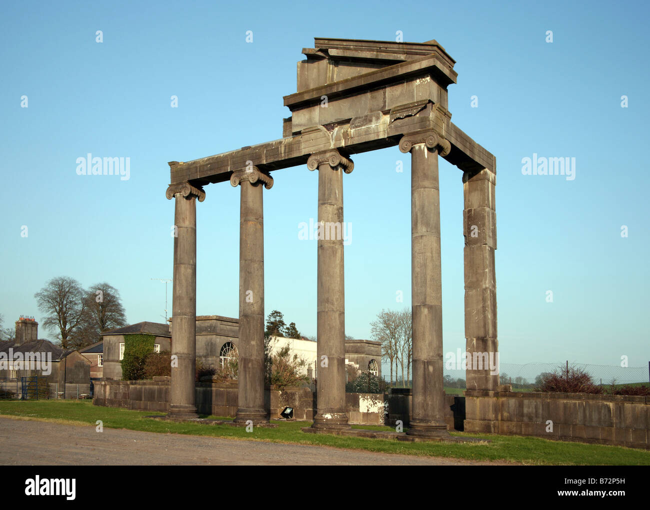 Loughcrew ruined portico of the Irish stately home Stock Photo - Alamy