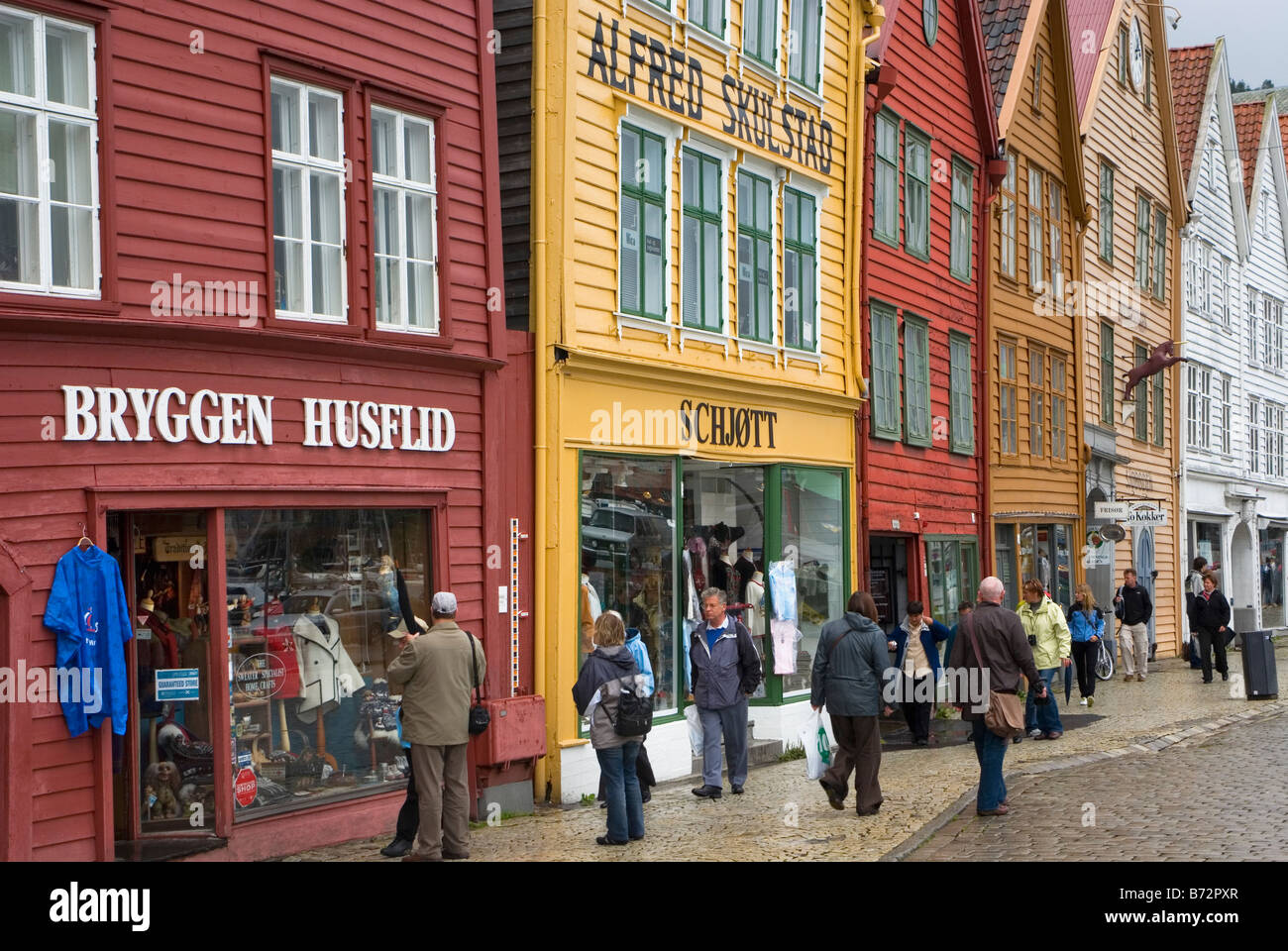 Wooden buildings at Old Bryggen - the main tourist attraction in Bergen ...