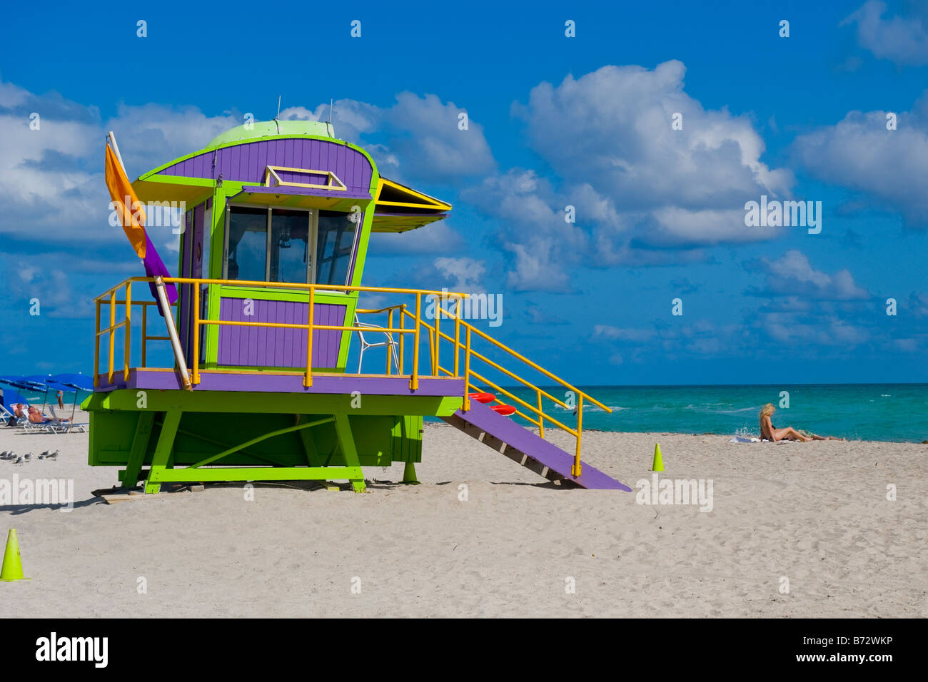 Miami South Beach , lifeguard or lifesaver art deco purple green ...