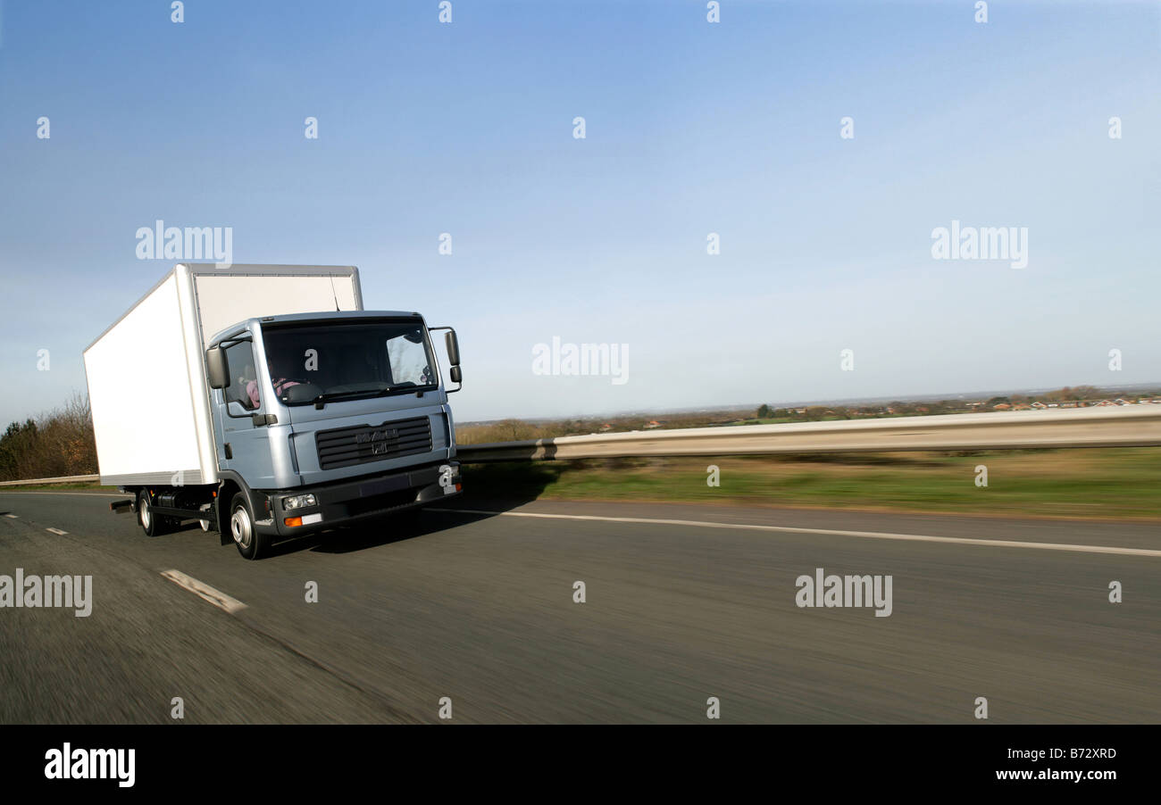 Truck Box Van on a British road Stock Photo - Alamy
