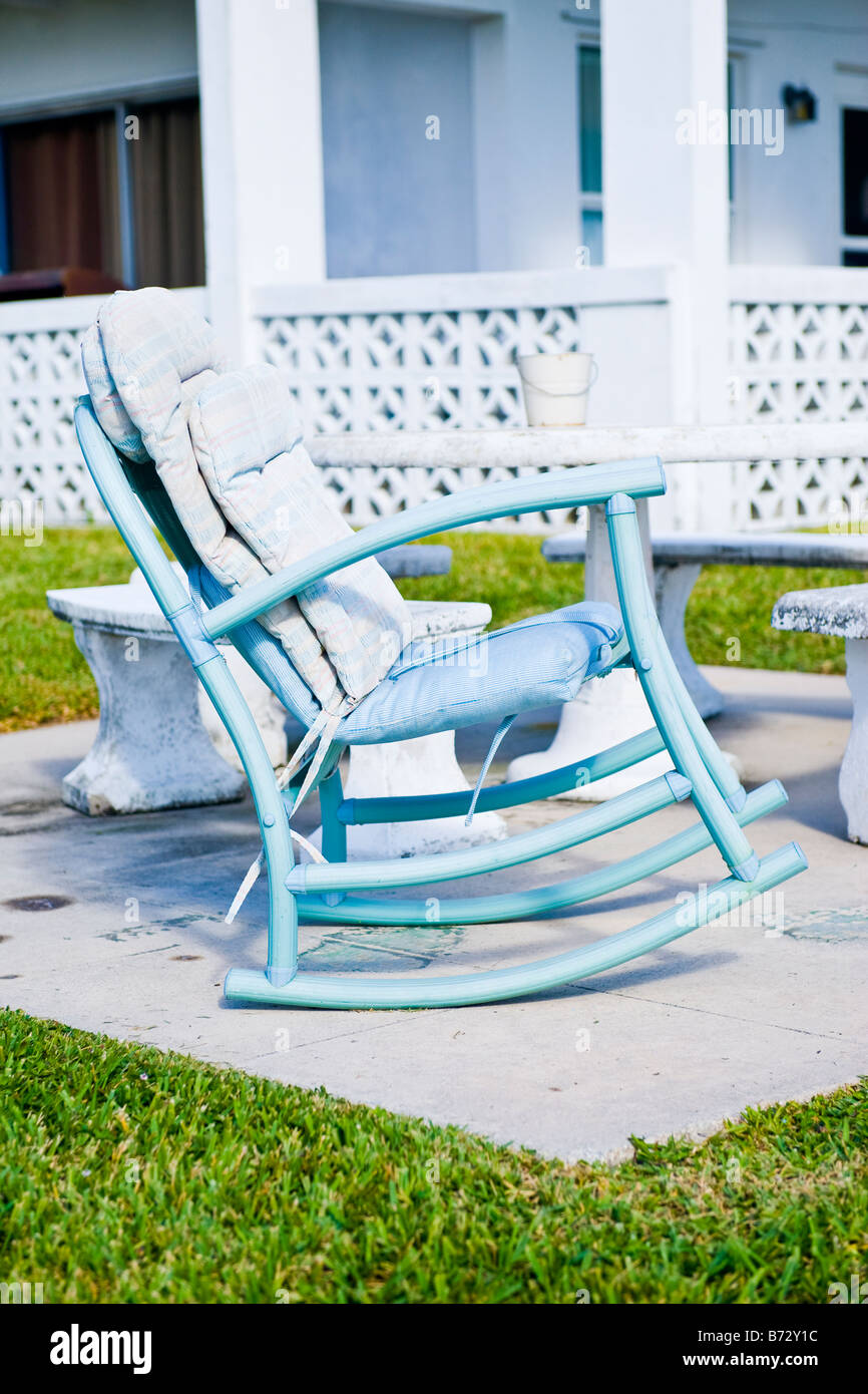 Palm Beach Shores , pale blue rocking chair by white art deco apartment ...