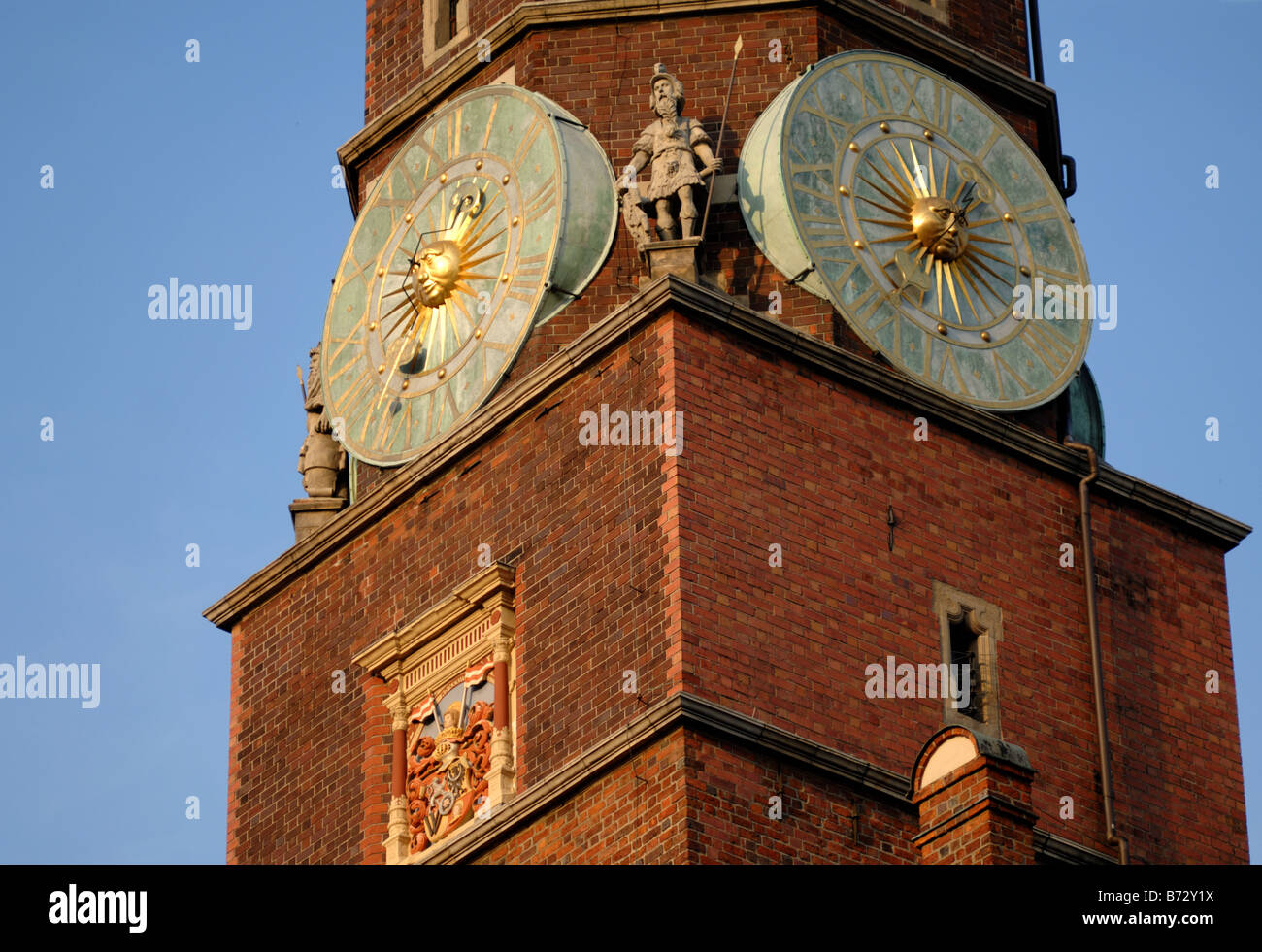 Clock tower on the central square Rynek in Wroclaw Poland Stock Photo ...