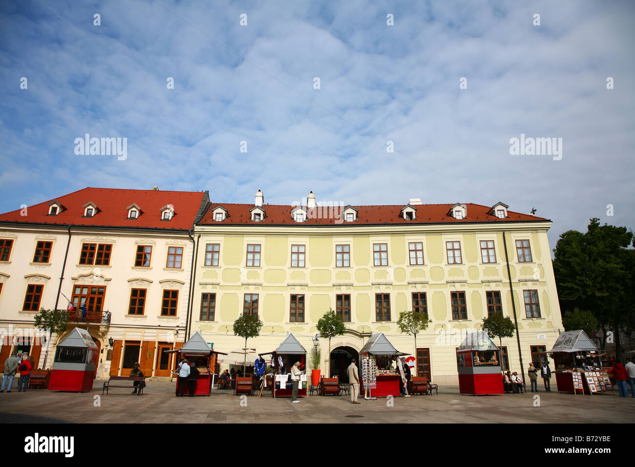 Street scene in Bratislava, Slovakia , market place on the central city ...