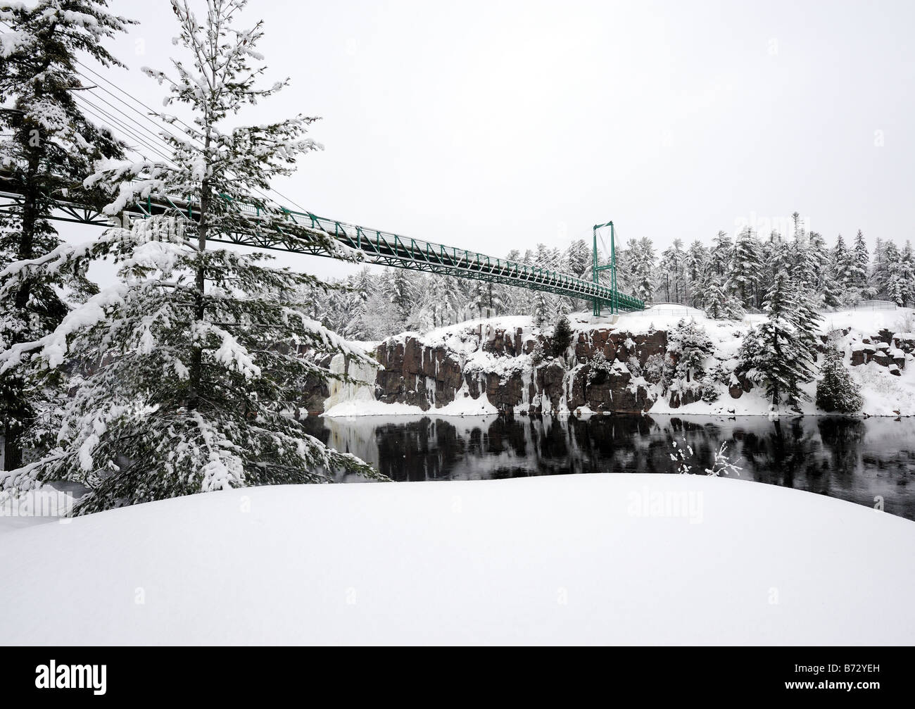 Snowmobile bridge over the French River, Ontario, Canada Stock Photo ...