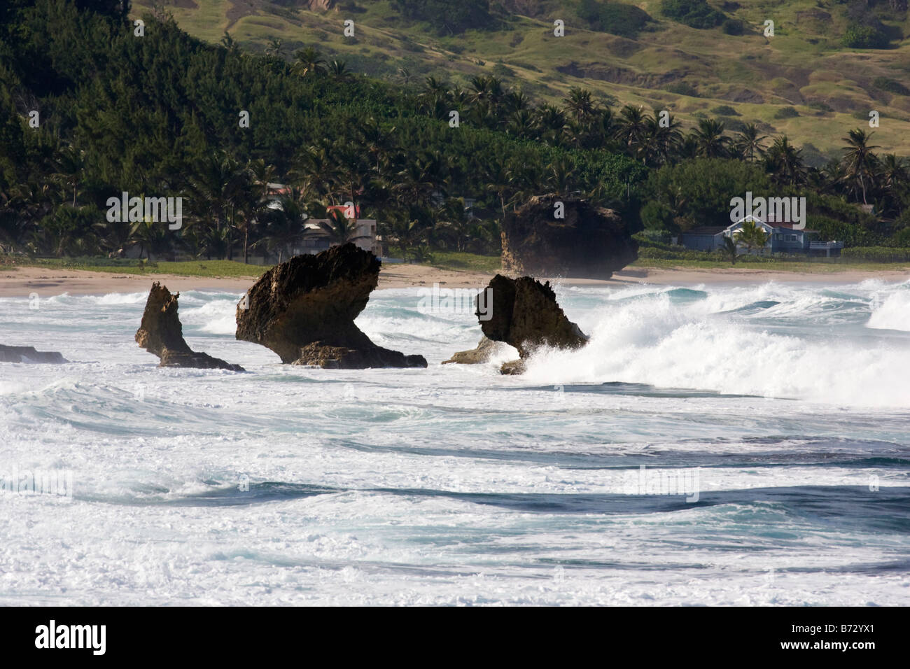 Waves erode rocks in Bathsheba Stock Photo - Alamy