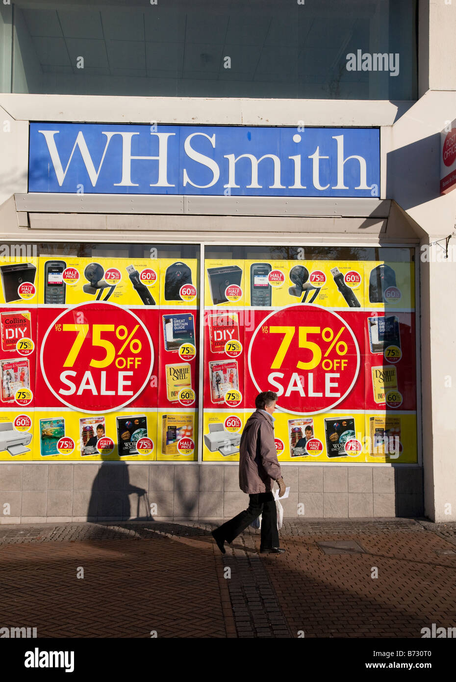 January sales 2009 banners offering 75 per cent off in window of WH ...