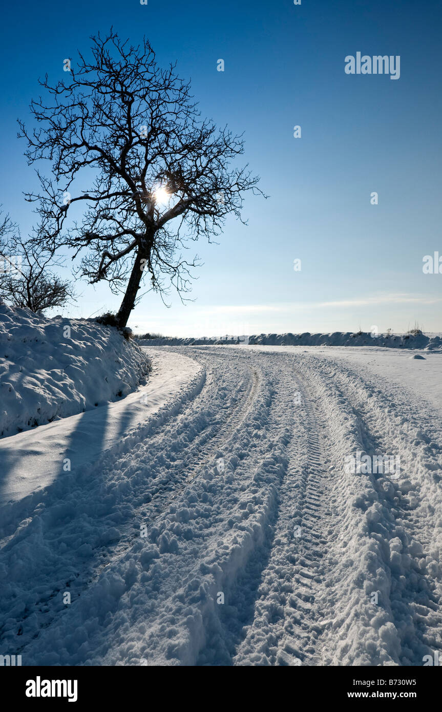 Snow covered country lane, sud-Touraine, France Stock Photo - Alamy