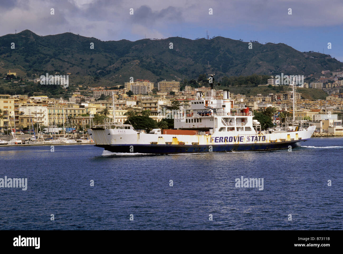 Car ferry Pace near Messina in Sicily after crossing Strait of Messina ...